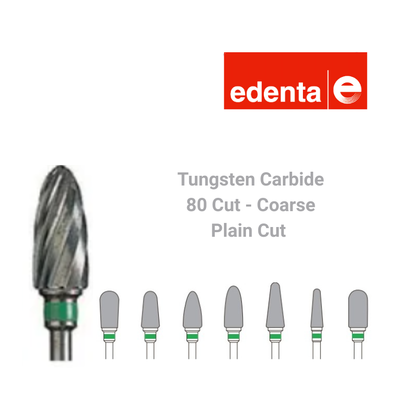 Edenta Tungsten Carbide Cutter Coarse Plain Cut Green Burs (Cut 80)